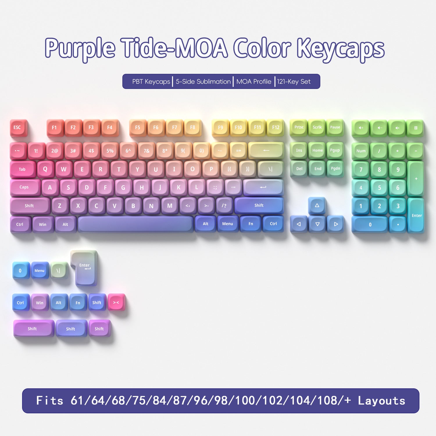 Purple Tide Keycaps 121 Keys PBT Material MOA Profile DYE-SUB For MX ...